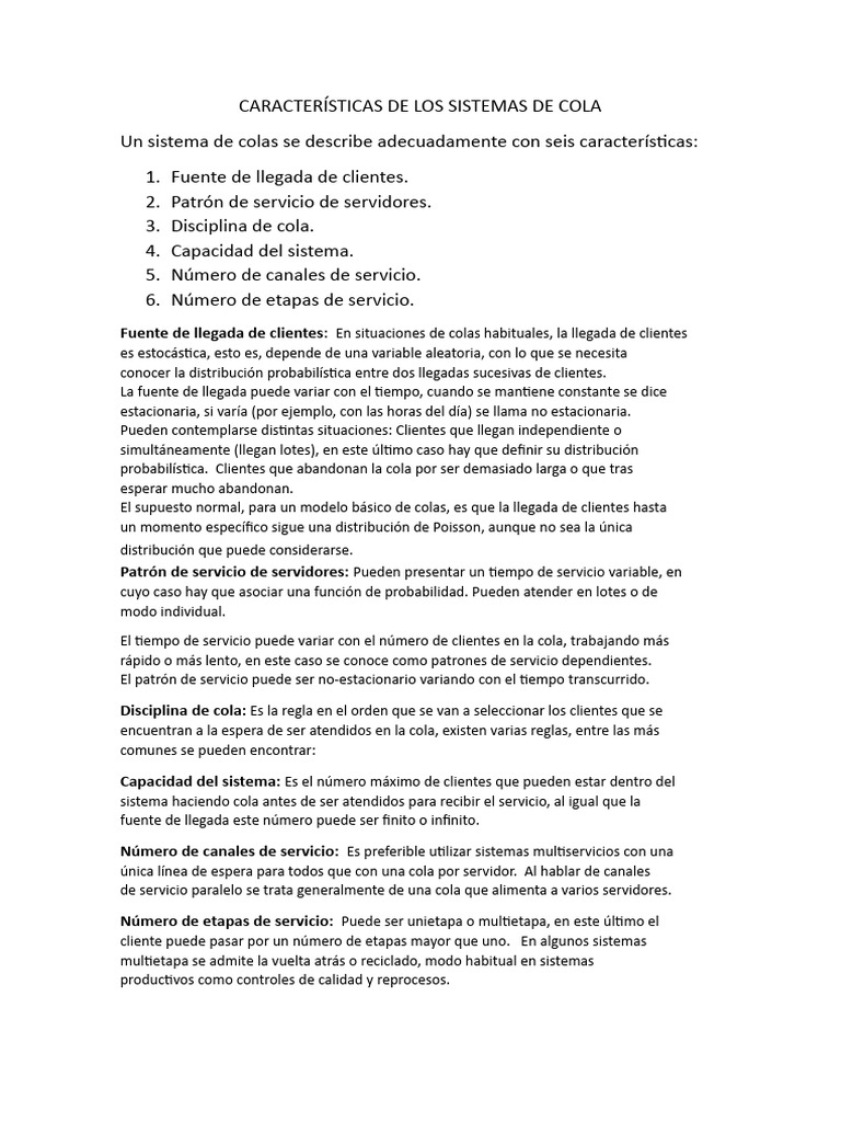 Características de Los Sistemas de Cola | PDF | Matemáticas | Probabilidad