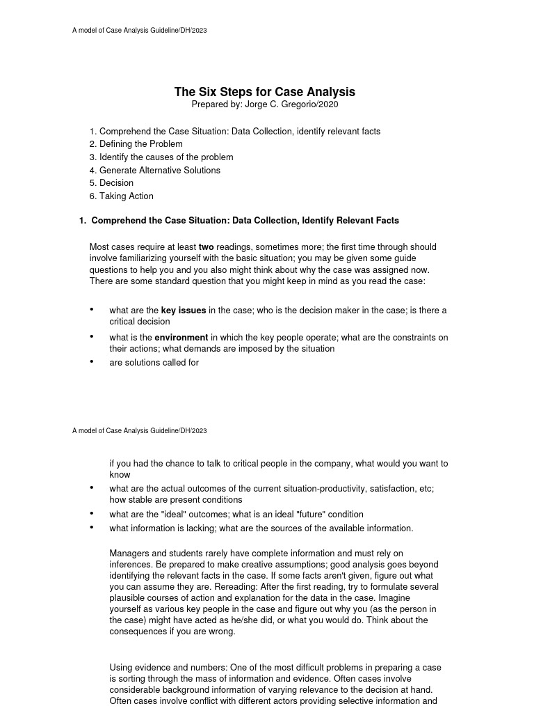 0001 Steps in Case Analysis | PDF | Information | Decision Making