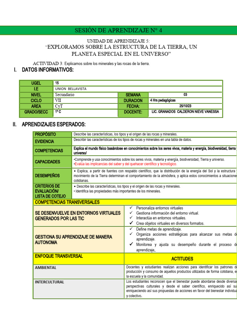 C-1º Ses-Act 3 Cyt Und 5 | PDF | Minerales | Roca (geología)