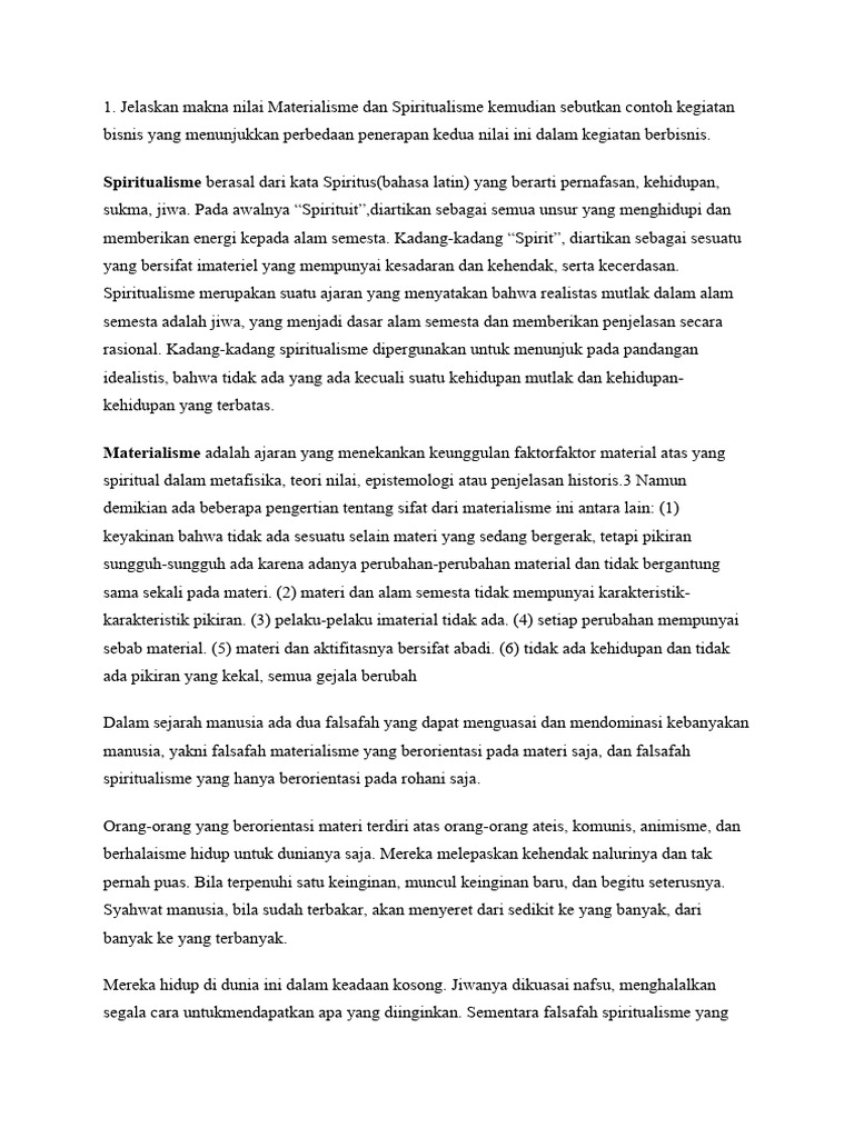 Perbedaan Materialisme dan Spiritualisme | PDF