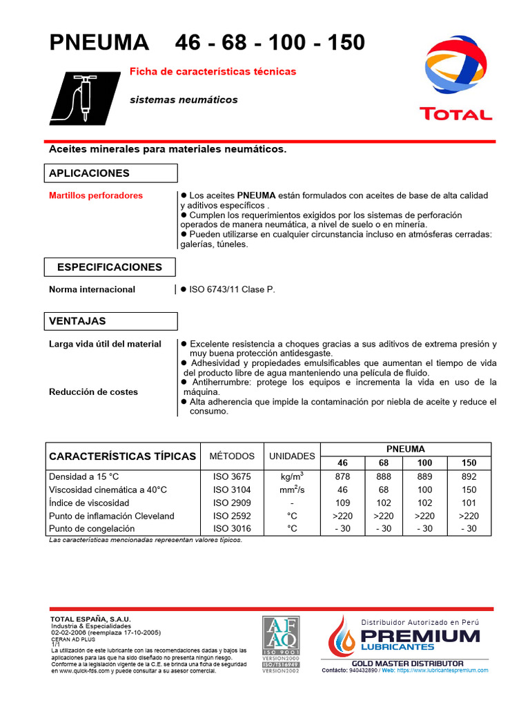 FICHA-TECNICA-TOTAL-LUBRICANTES_Pneuma-100150 | PDF | Lubricante | Química
