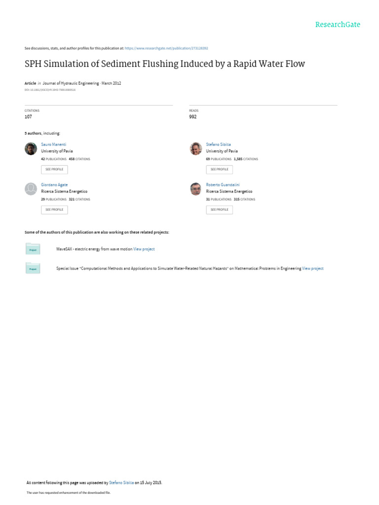 SPH Simulation of Sediment Flushing Induced by A Rapid Water Flow | PDF | Fluid Dynamics | Viscosity