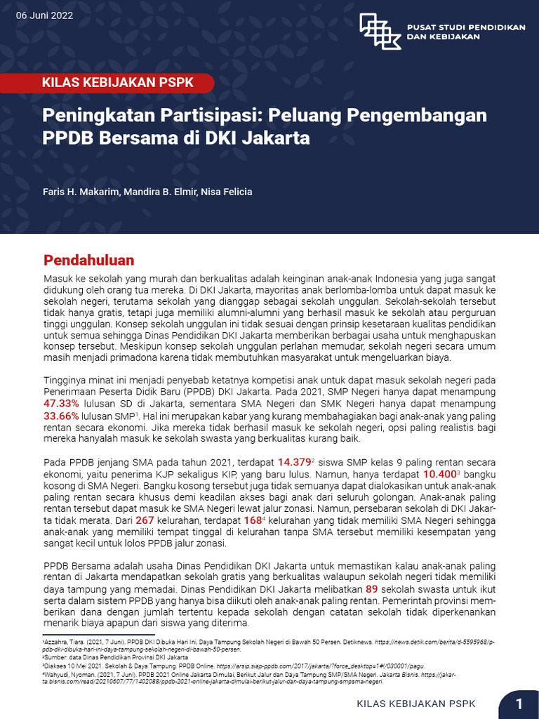 Kilas Kebijakan PSPK Peningkatan Partisipasi Peluang Pengembangan PPDB ... Kilas Kebijakan PSPK Peningkatan Partisipasi Peluang Pengembangan PPDB ...
