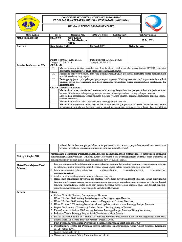 Ajeng - RPS Manajemen Bencana 2023 | PDF