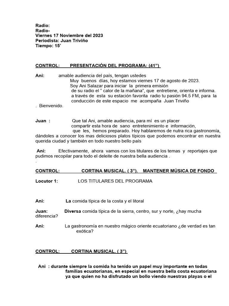 Guion Comida Tipica | PDF | Mariscos | Alimentos