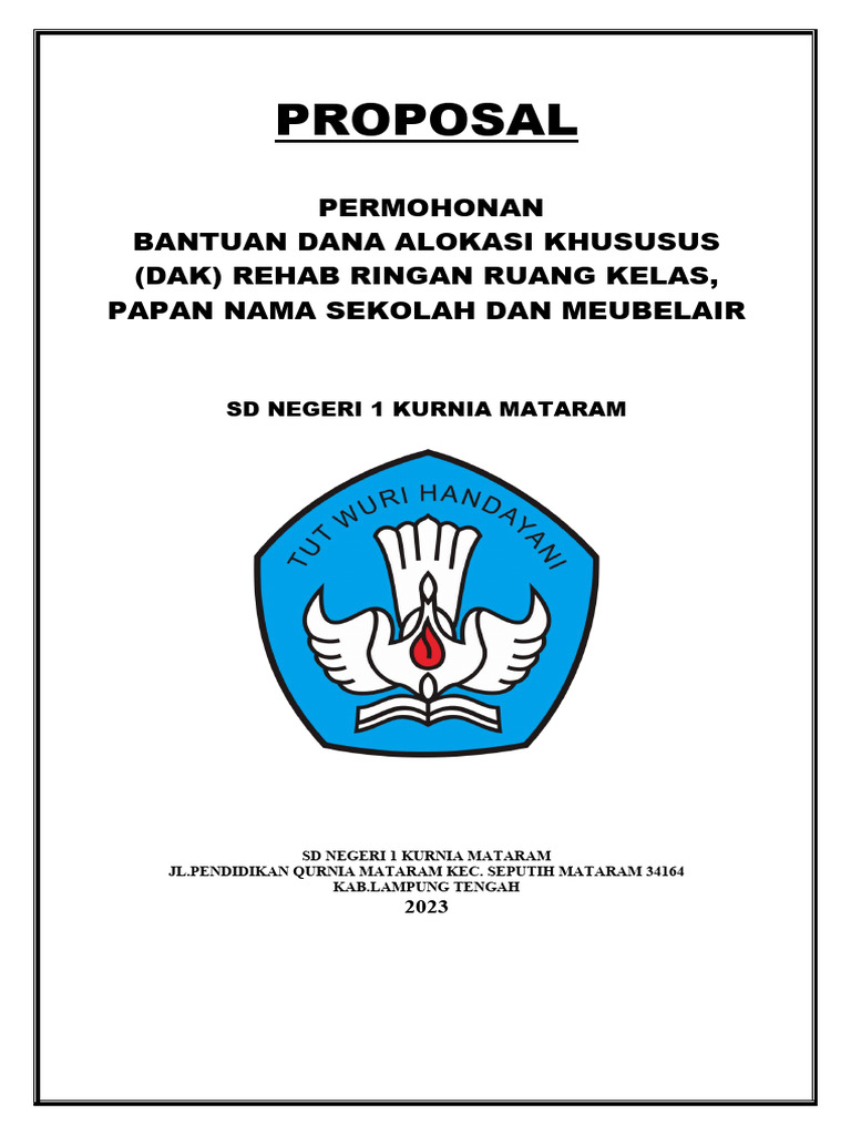 Proposal DAK Meubelair SD Kurnia Mataram | PDF