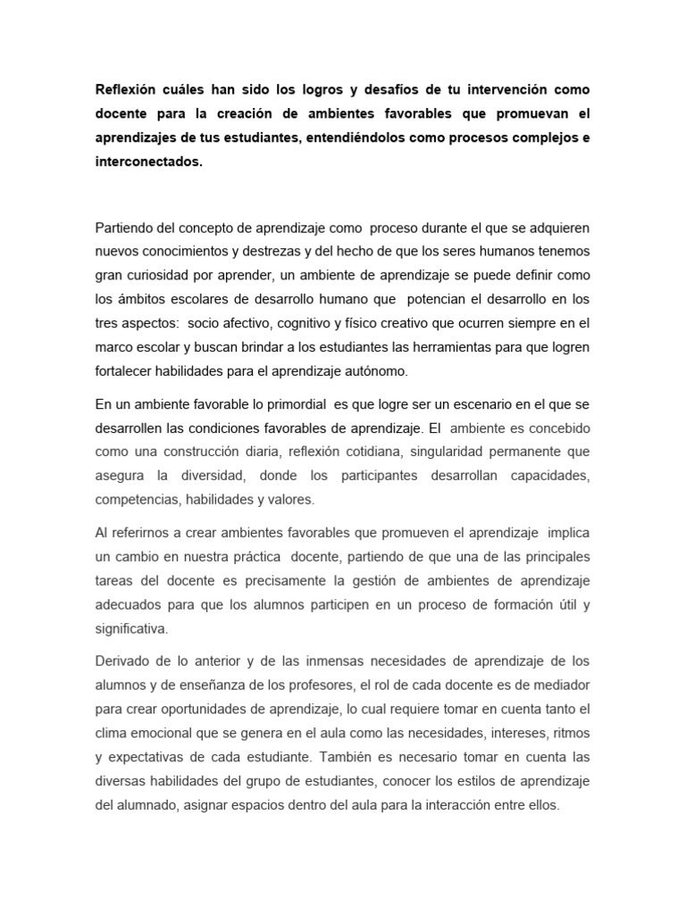 Reflexión cuáles han sido los logros y desafíos de tu intervención como ... Reflexión cuáles han sido los logros y desafíos de tu intervención como ...