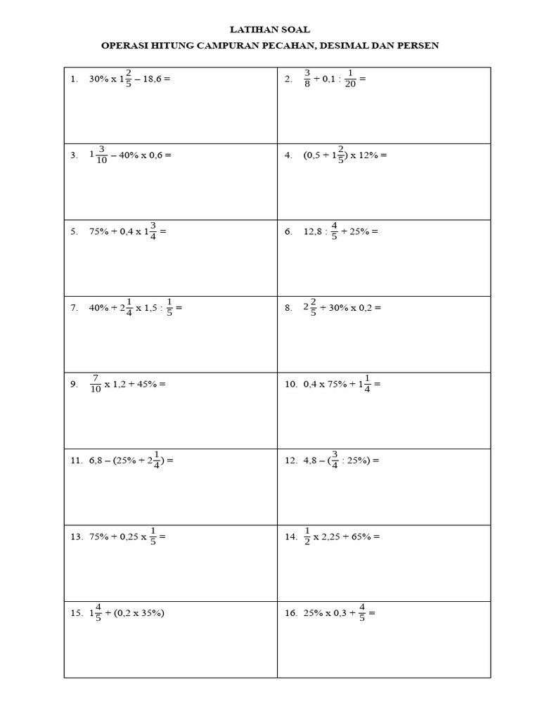 Latihan Soal Pecahan, Persen Dan Desimal | PDF