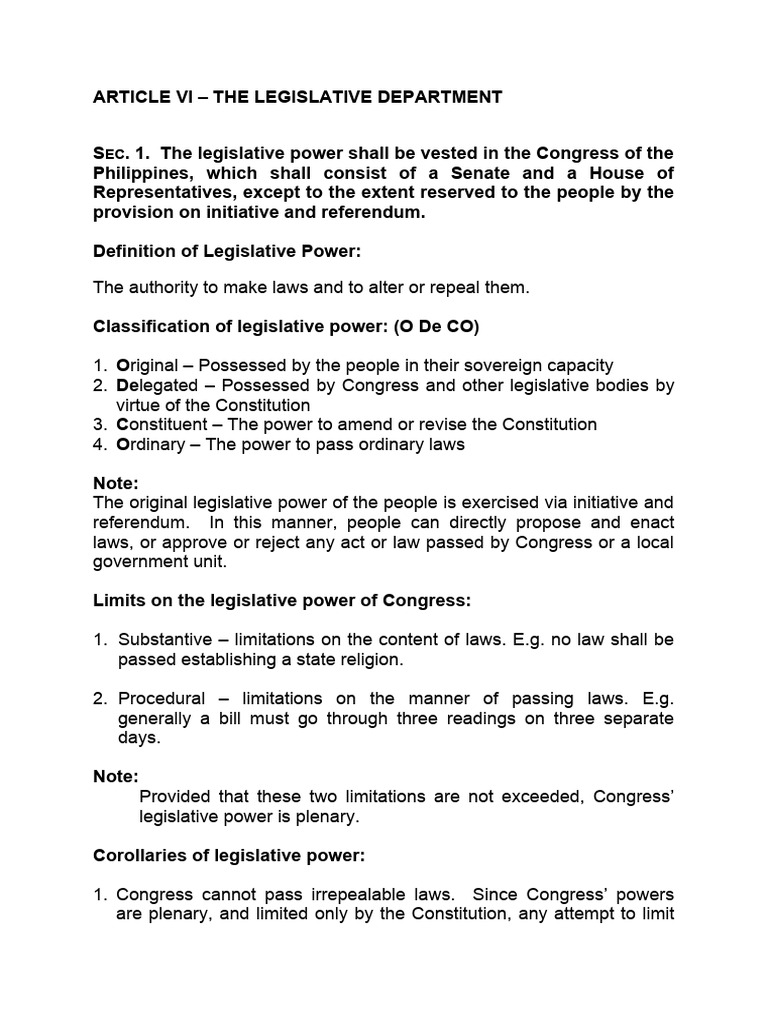 Consti I Legislative Dept Reviewer | PDF | American Government ...