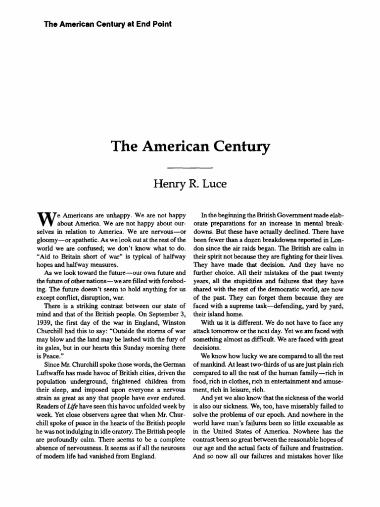 Henry Luce, The American Century at End Point | PDF | Deception ...