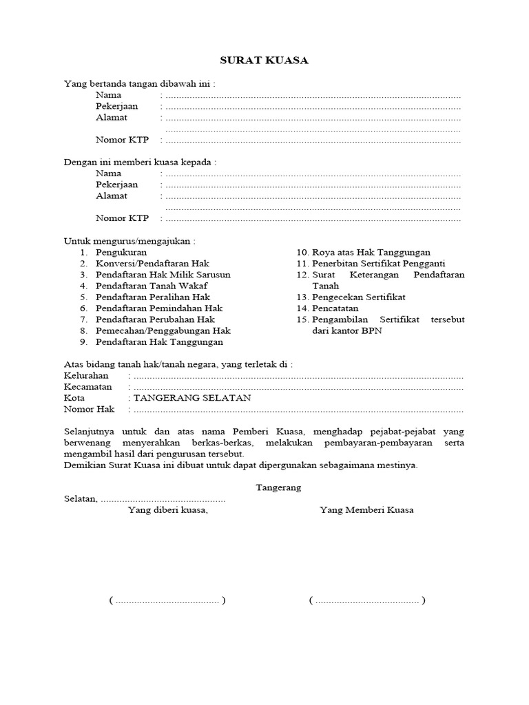 Surat Kuasa Pengurusan Di BPN | PDF