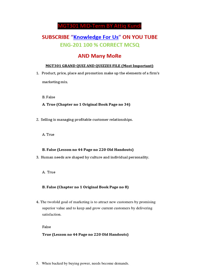 Mgt301 Midterm Mcqs Mega File | PDF | Marketing | Sales