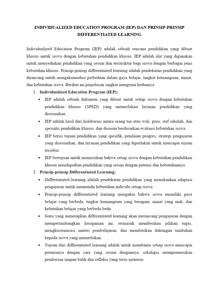 Individualized Education Program (Iep) Dan Prinsip-Prinsip ...