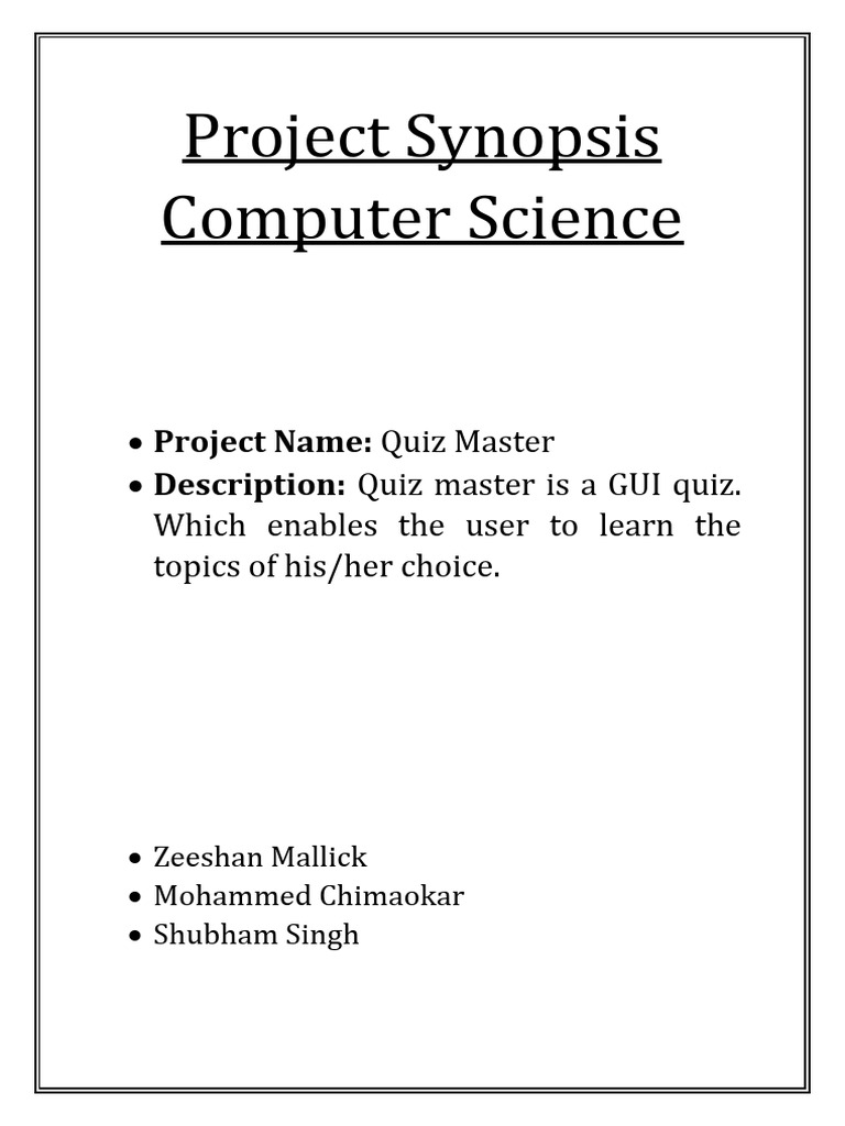 Project Synopsis Computer Science Term 1 | PDF