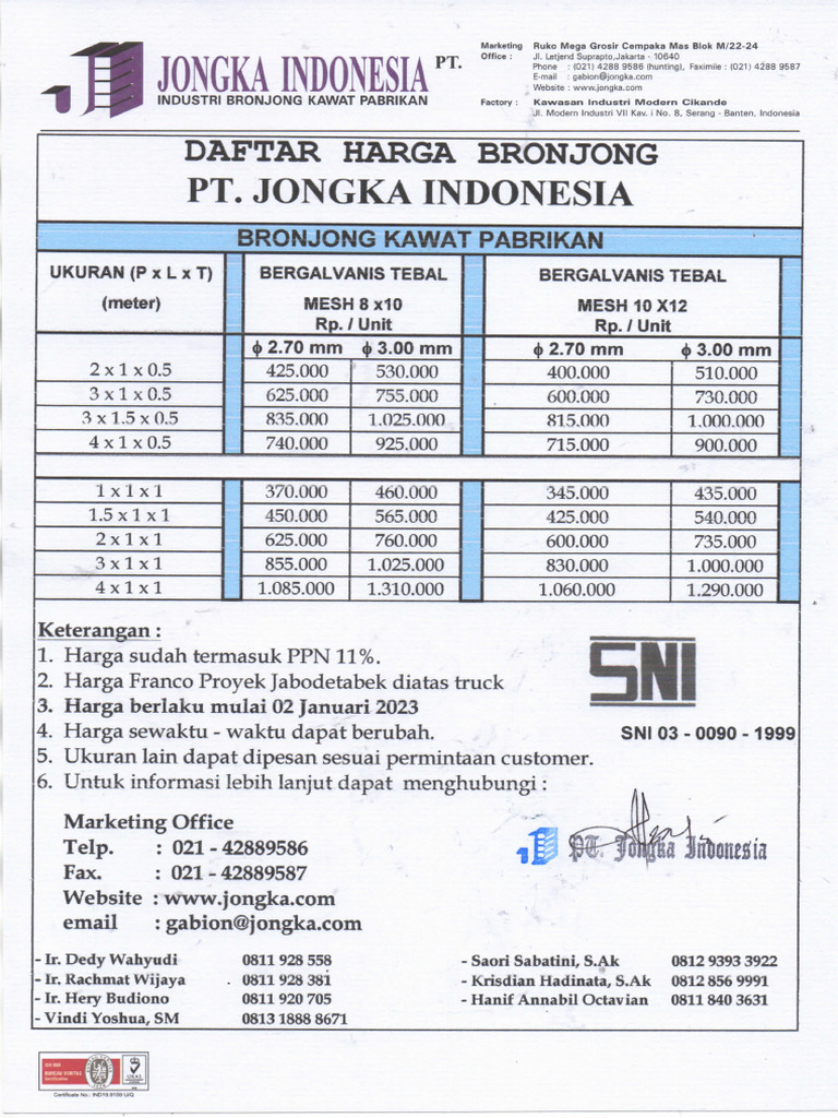 Brosur Lengkap Bronjong Kawat PT Jongka Indonesia | PDF