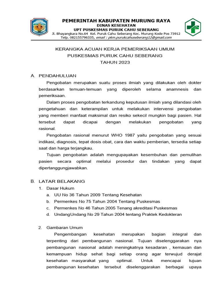 Kerangka Acuan Pemeriksaan Puskesmas 2023 | PDF | Sains & Matematika