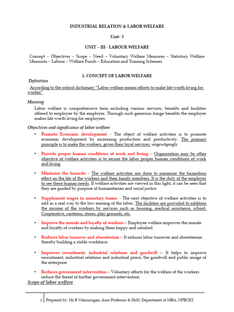 Labour Welfare: Concepts and Objectives | PDF
