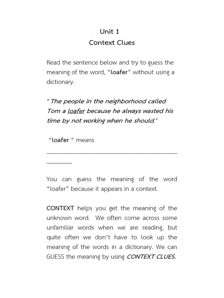 Unit 1 Guessing Word Meaning | PDF | Punctuation | Trunk (Car)