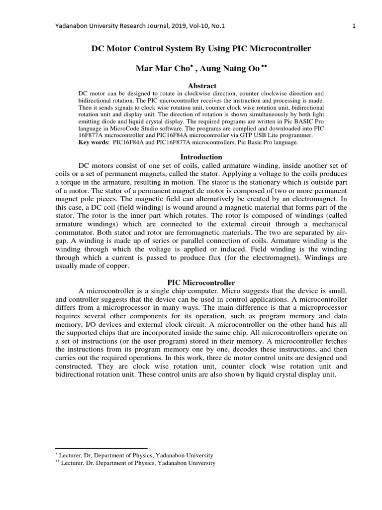 DC Motor Control System by Using PIC Microcontroller | PDF | Electric Motor | Electromagnetism