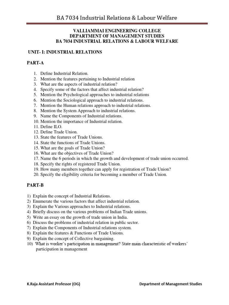 Industrial Relations _ Labour Welfare | PDF | Employment | Occupational Safety And Health