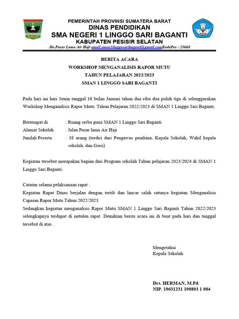 Berita Acara Analisis Rapor Mutu | PDF