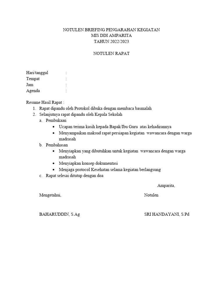 Notulen Briefing Kegiatan 2022/2023 | PDF