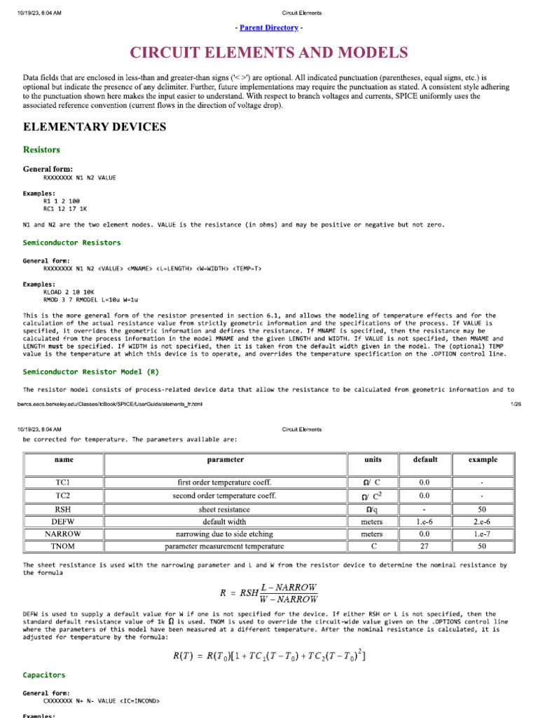 SPICE MOdels Syntax Berkeley | PDF