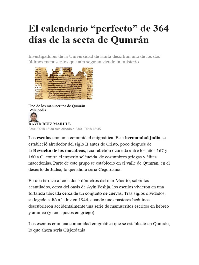 El Calendario Esenio | PDF | Biblia | Religiones abrahámicas