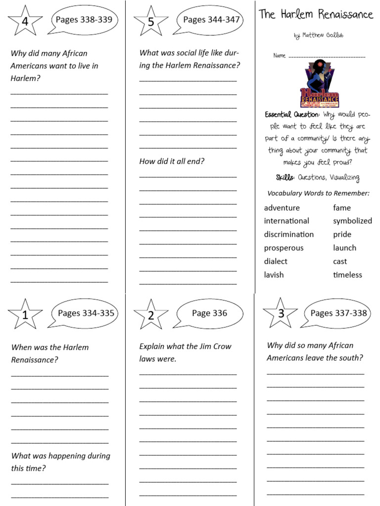 Harlem Renaissance Worksheet | PDF | Social Science