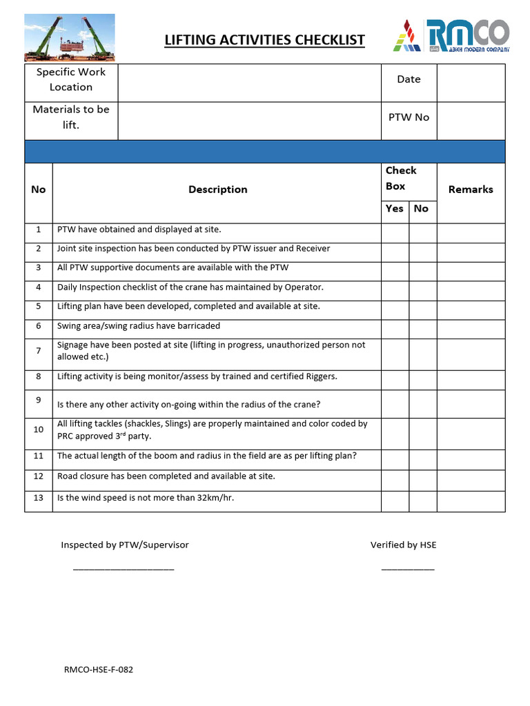 Lifting Activities Safety Checklist | PDF