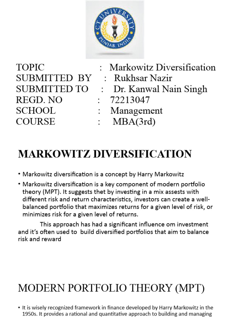 Markowitz Diversification | PDF