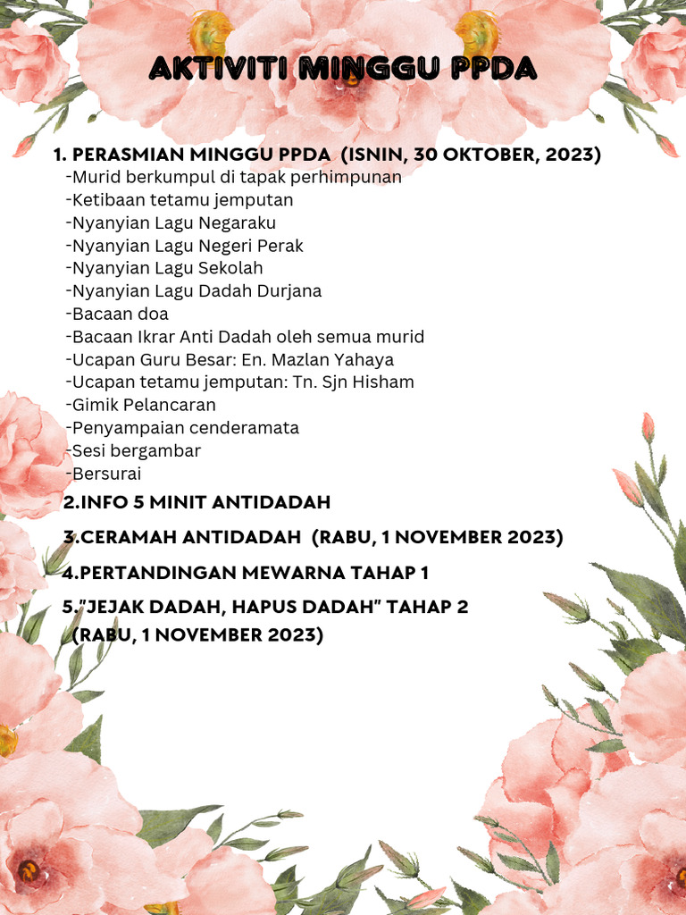 Buku Program Sambutan Minggu Ppda SK Kgmaamor 2023 1 | PDF