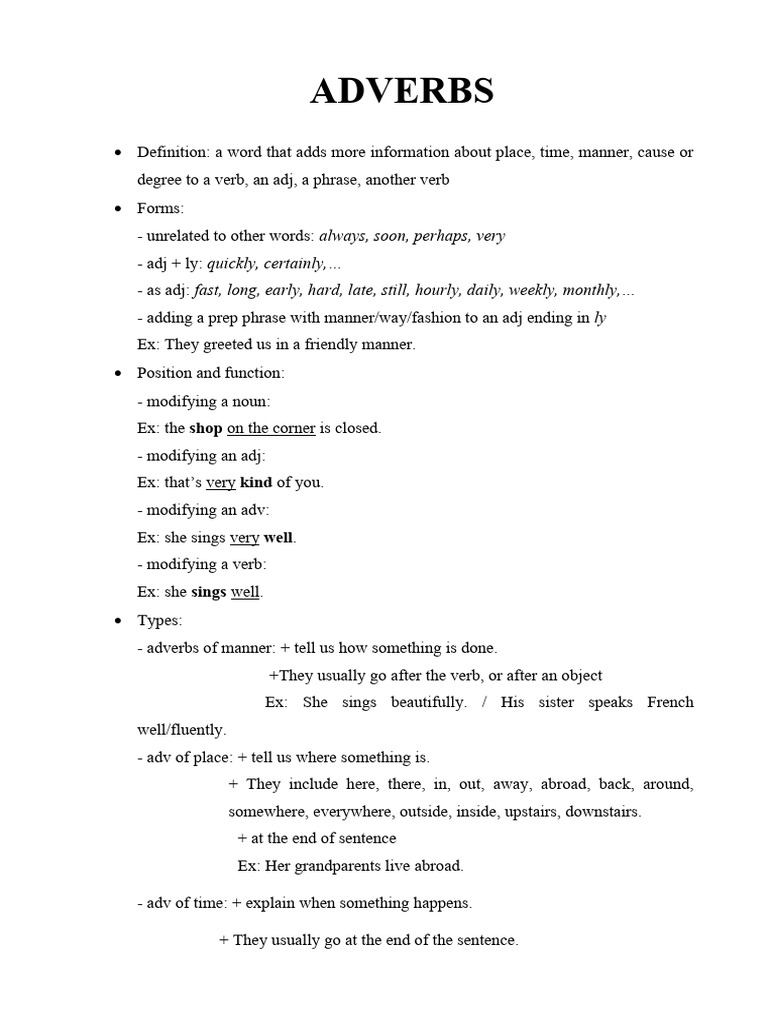 ADVERBS | PDF | Adverb | Verb