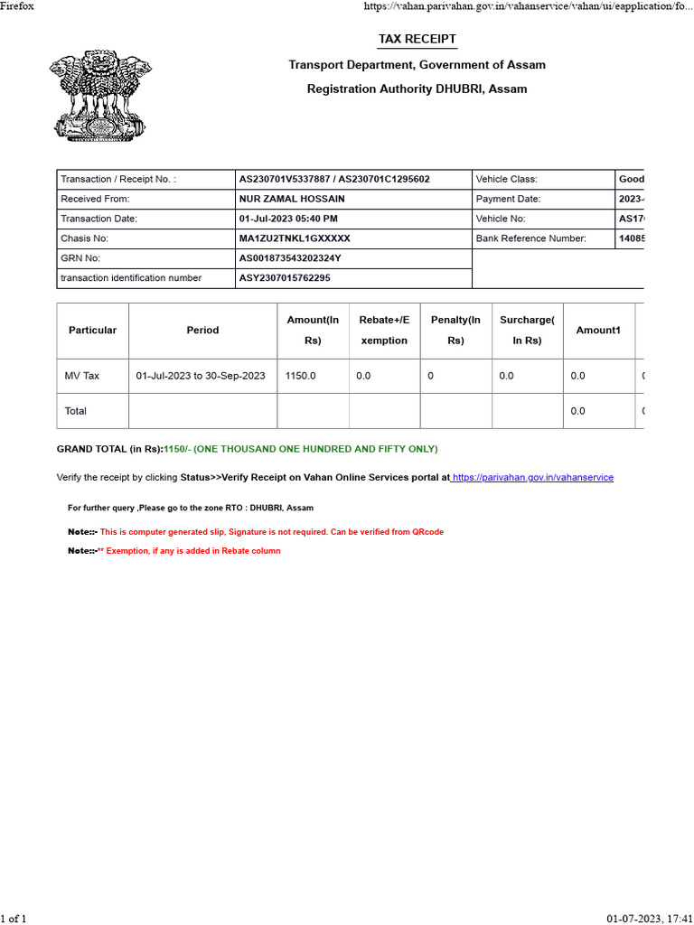 AS17C4602 | PDF | Receipt | Taxes