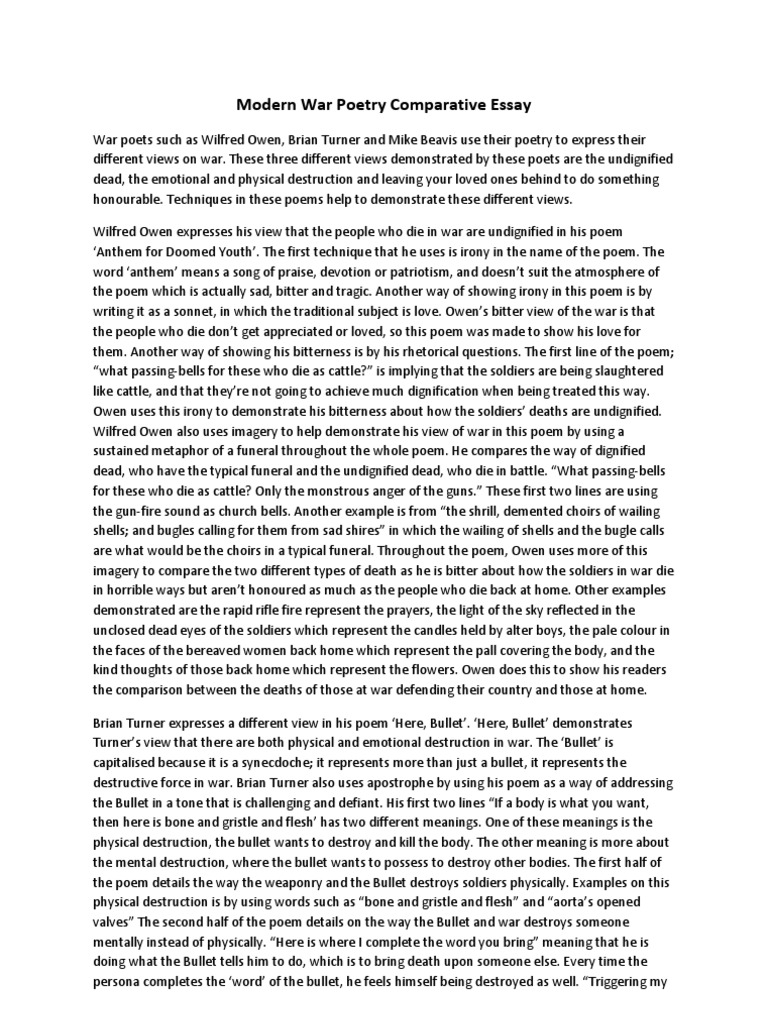 Modern War Poetry Comparative Essay | PDF | Poetry | Irony