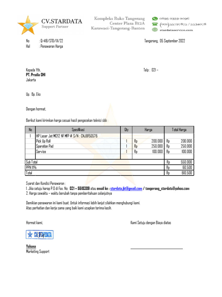 Contoh Penawaran Service | PDF