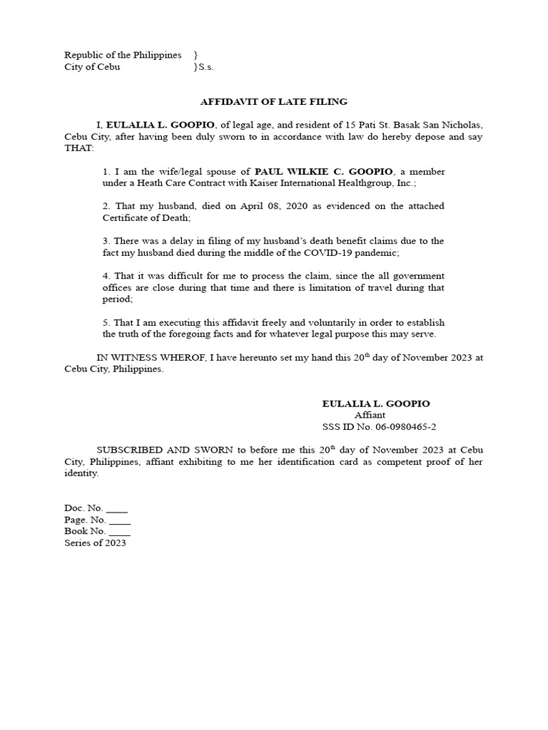 Affidavit of Late Filing | PDF