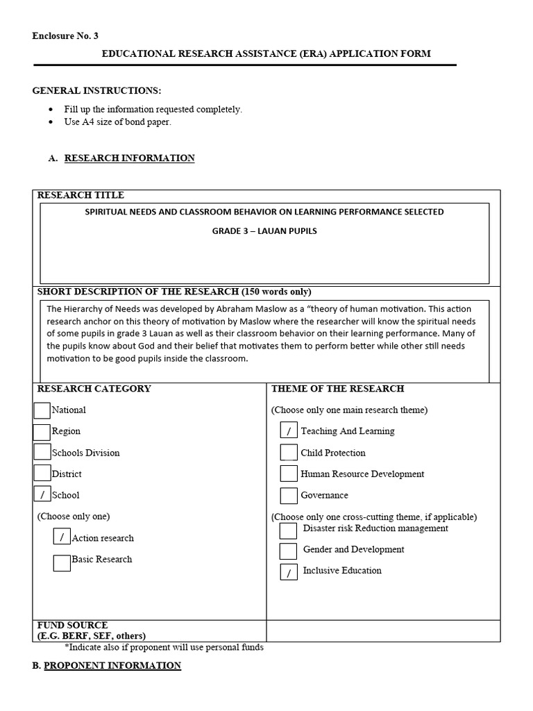 Worksheet No. 2 Educational Research Assistance Era Application Form Sy ...
