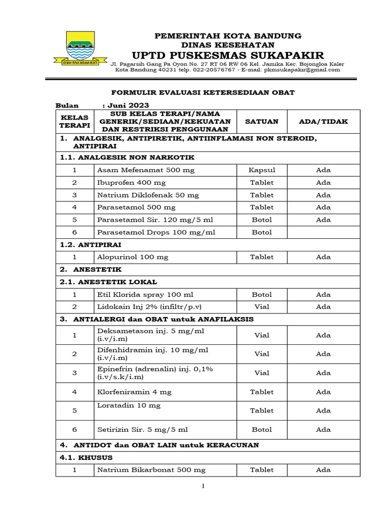 Form Evaluasi Ketersediaan Obat Puskesmas | PDF