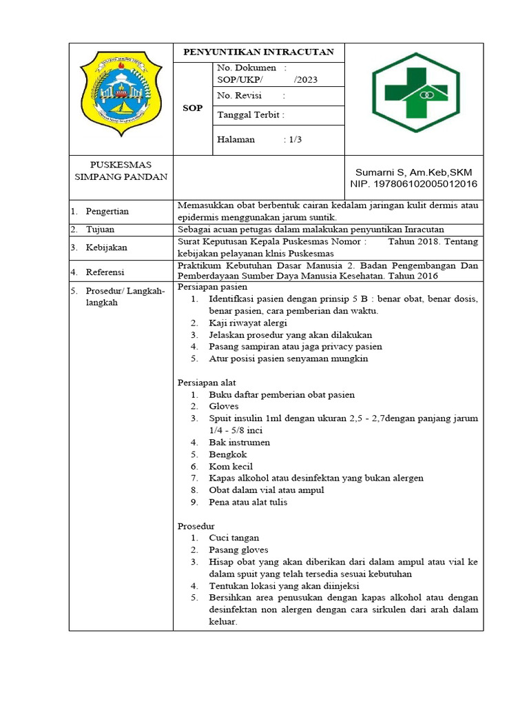 New SOP INJEKSI INTRACUTAN | PDF