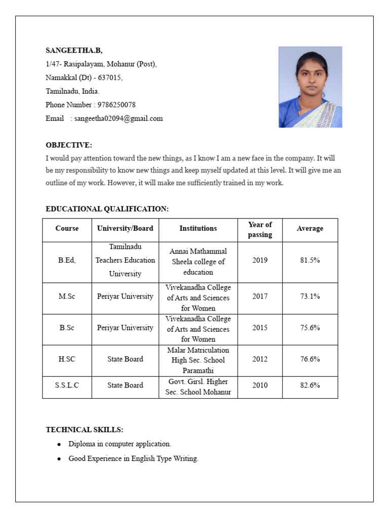 Sangeetha Resume | PDF | Learning | Cognition