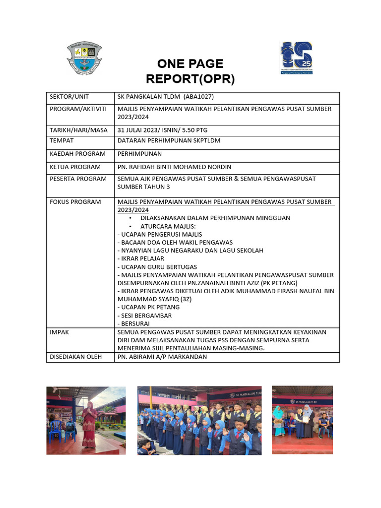 One Page Report Watikah PSS | PDF