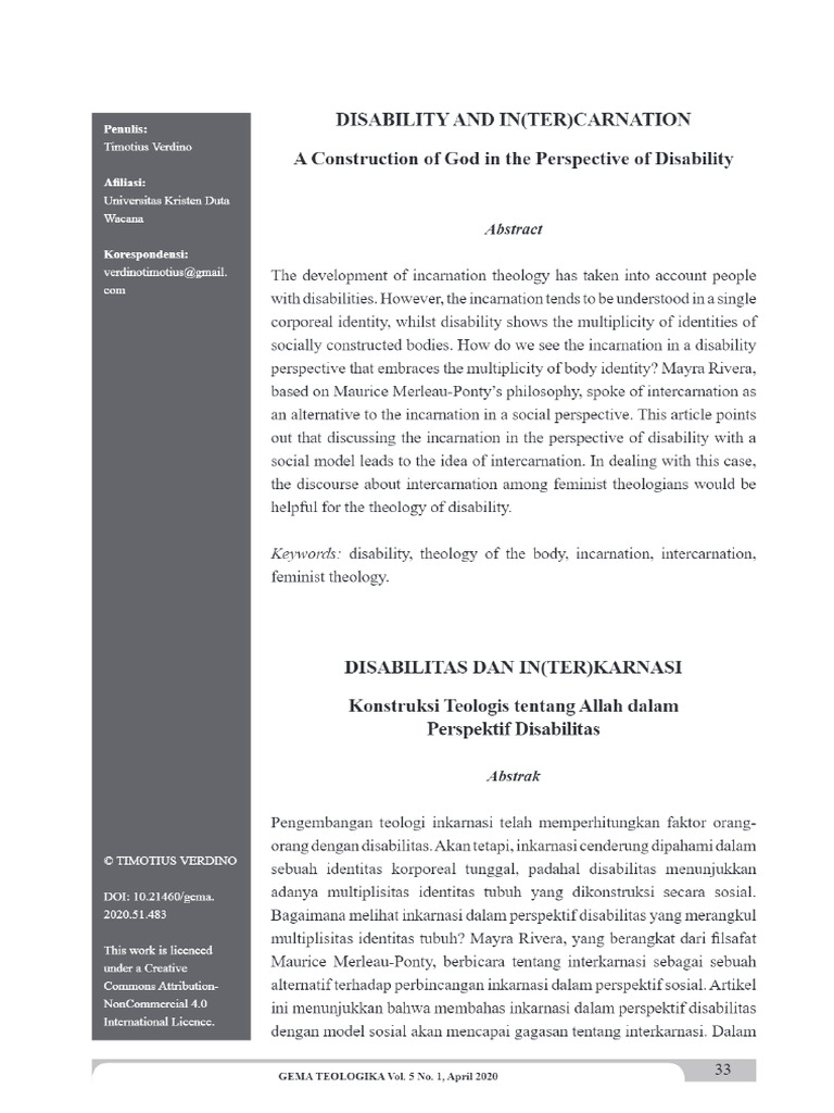 Disability and in (Ter) Carnation. A Construction of God in The ...