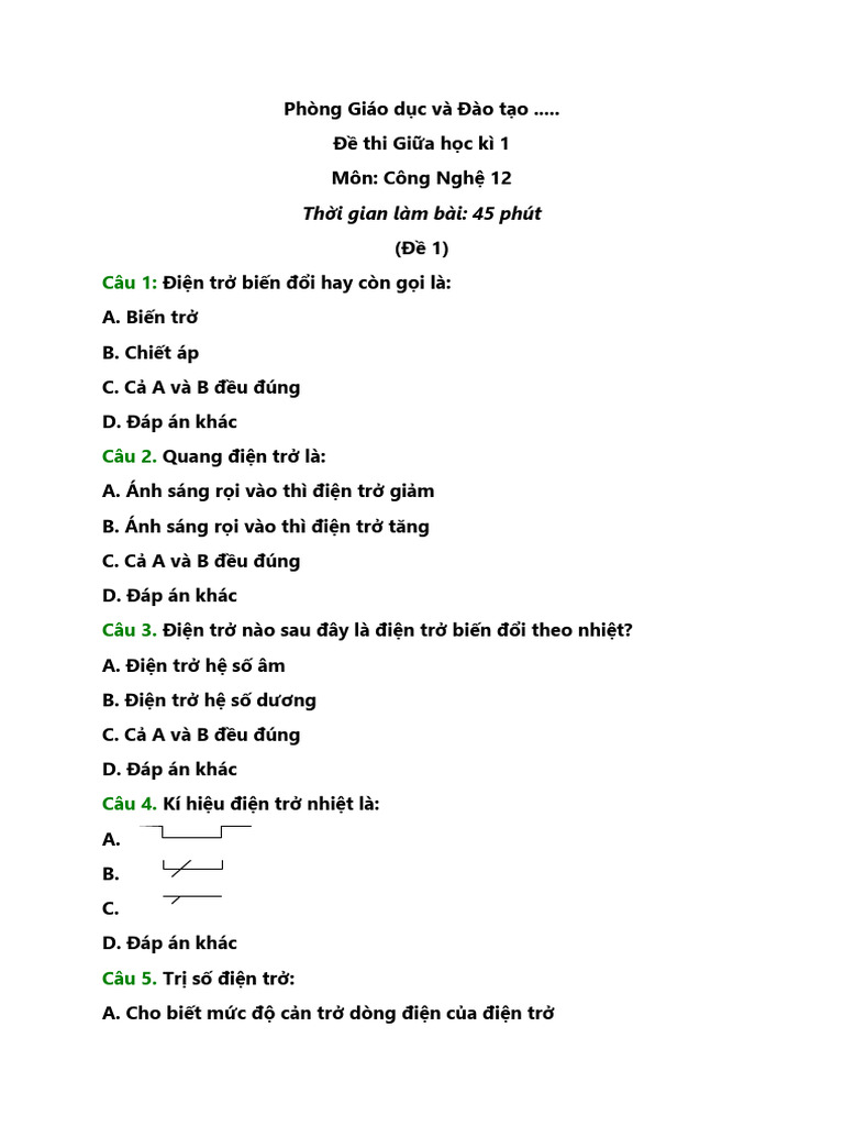 Bo 4 de Thi Cong Nghe 12 Giua Ki 1 Nam 2023 Co Dap An | PDF