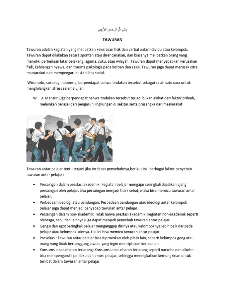 Penyebab dan Dampak Tawuran Pelajar | PDF