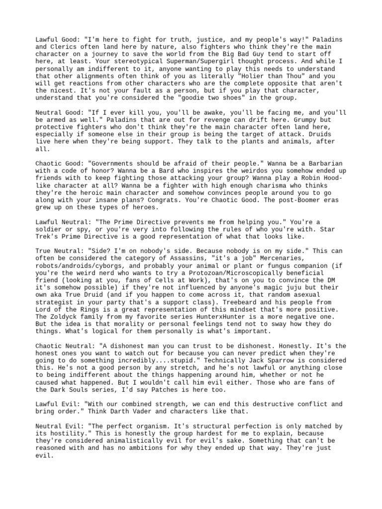 D&D alignment explained | PDF | Evil