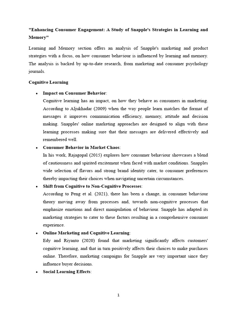 Learning and Memory - Snapple | PDF | Consumer Behaviour | Behavior
