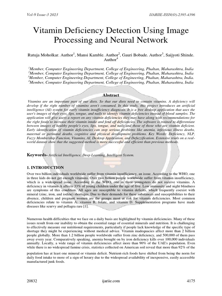 Vitamin Deficiency Detection Using Image Processing and Neural Network Ijariie20832 | PDF ...