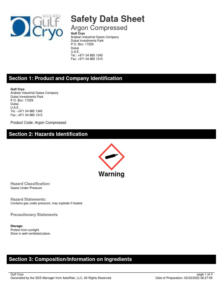 MSDS - Argon, Compressed | Download Free PDF | Toxicity | Dangerous Goods