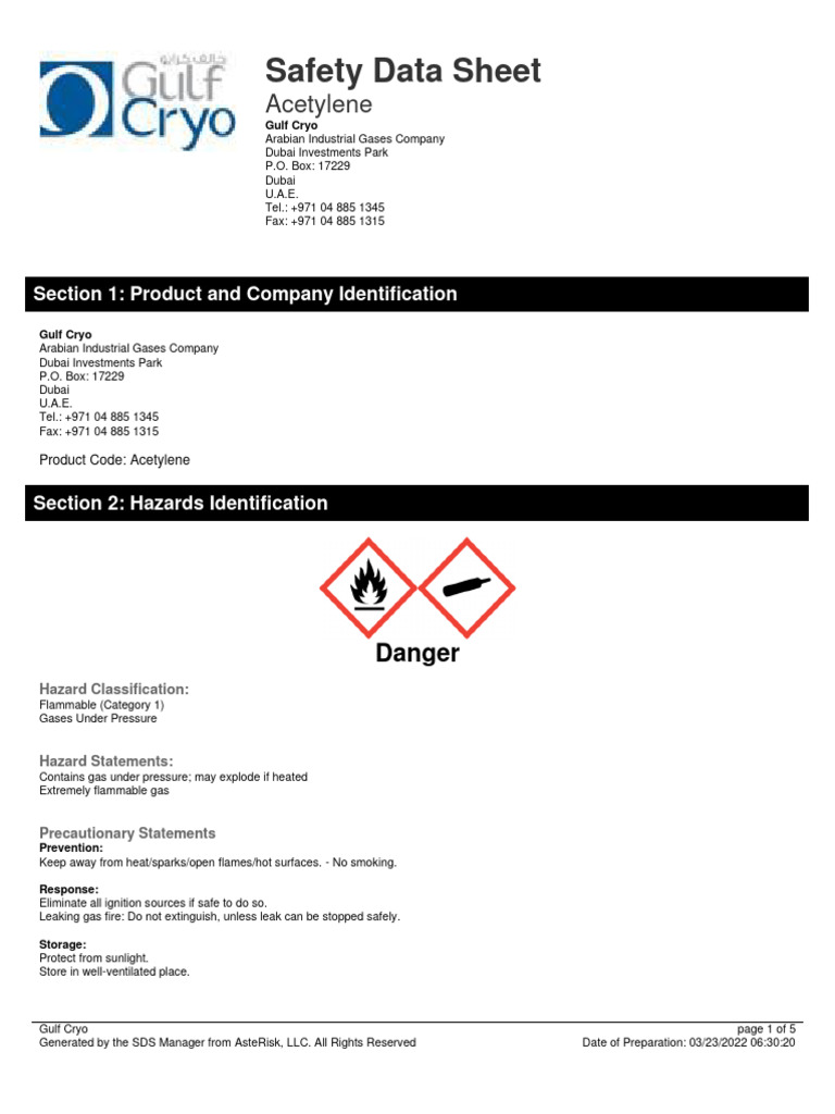 MSDS - Acetylene | PDF | Firefighting | Combustion